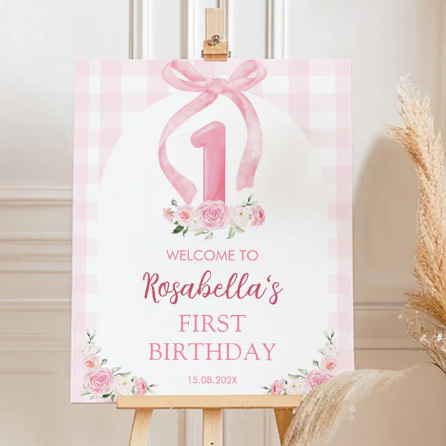 Pink Bows Coquette Birthday Welcome Sign | Zazzle