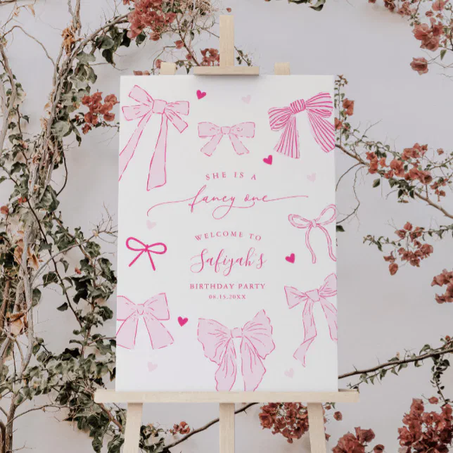 Pink Bows Fancy One Birthday Party Welcome Sign | Zazzle