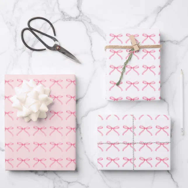 Pink Bows Girly Coquette Pattern Wrapping Paper | Zazzle