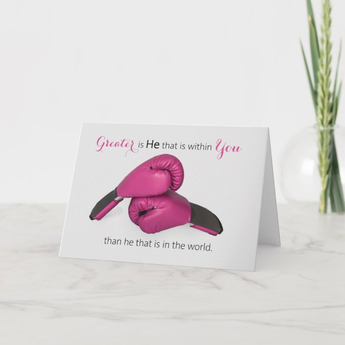 Pink Boxing Gloves Scripture Cancer Encouragement Card | Zazzle.com