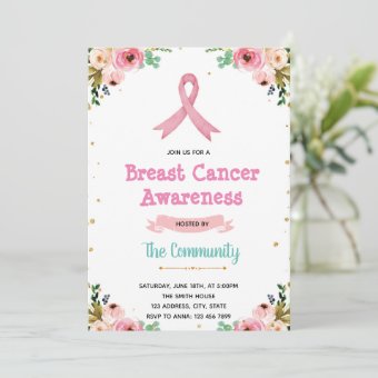 Pink breast cancer invitation | Zazzle
