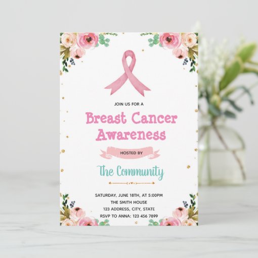 Pink breast cancer invitation | Zazzle