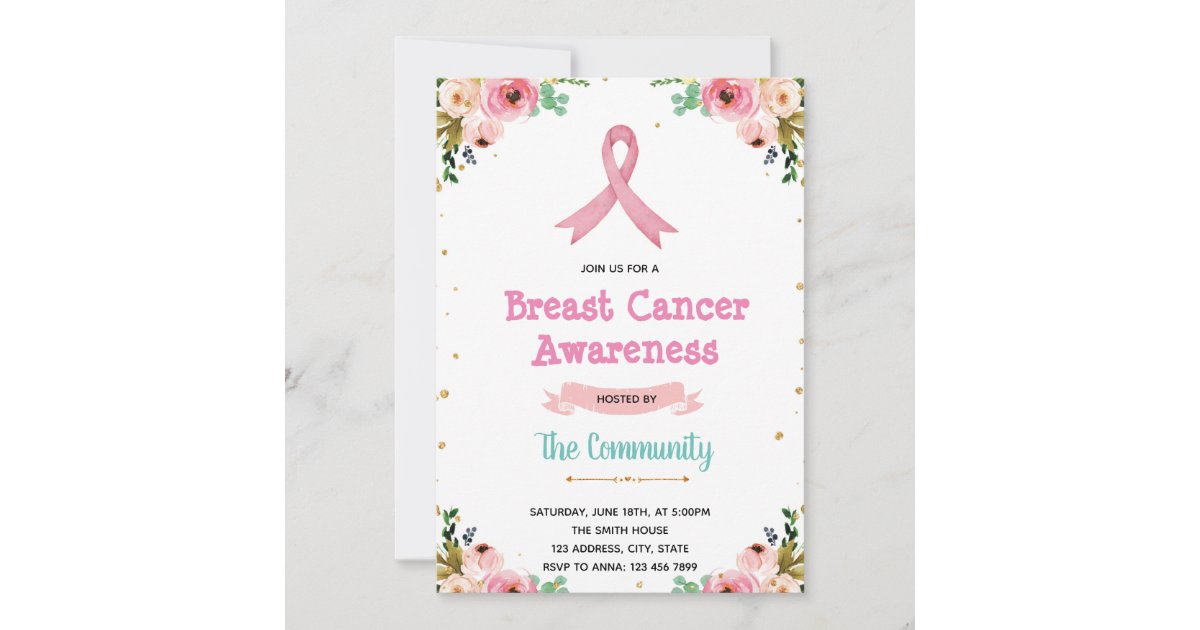 Pink breast cancer invitation | Zazzle