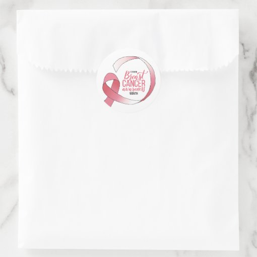 Pink Breast Cancer Ribbon Drawing BCA Month Classic Round Sticker | Zazzle