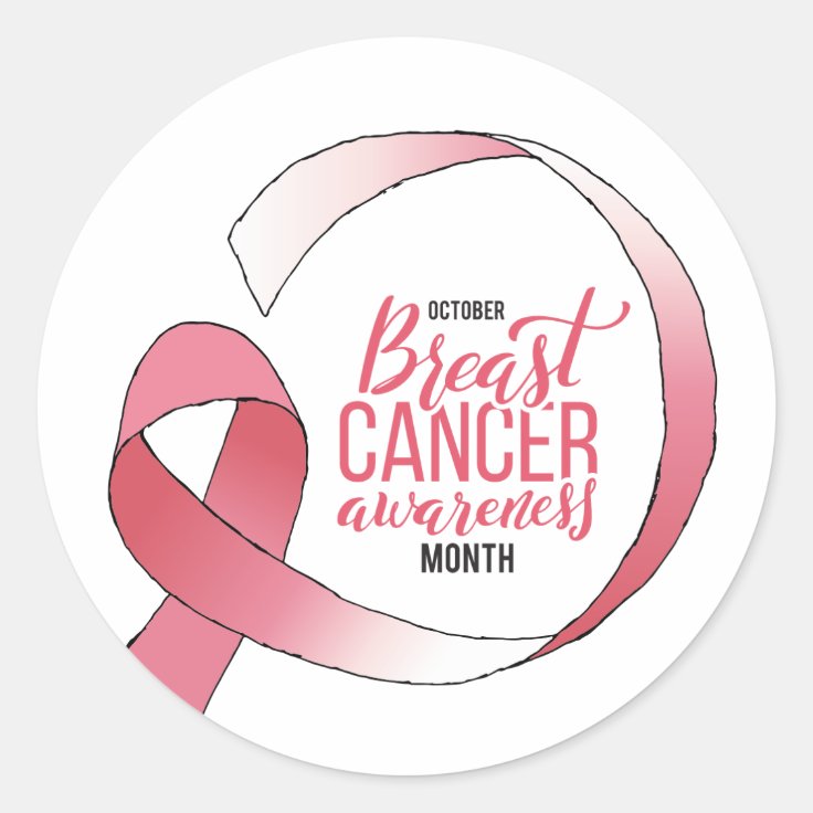Pink Breast Cancer Ribbon Drawing BCA Month Classic Round Sticker | Zazzle
