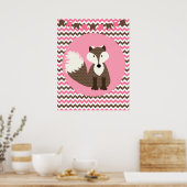 Pink, Brown, and White Chevron Fox Nursery Poster | Zazzle