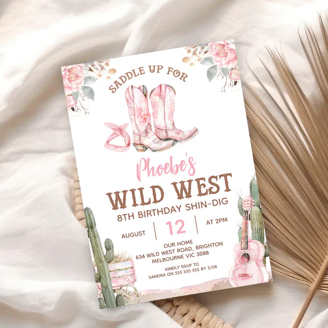 Pink Brown Birthday Shin-Dig Wild West Birthday Invitation | Zazzle