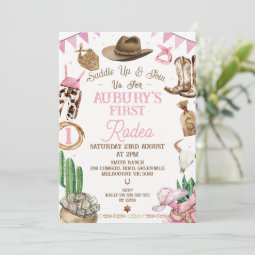 Pink Brown Girls First Rodeo 1st Birthday Invitation | Zazzle