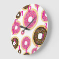 Pink & Brown Sprinkle Donuts Modern Fun Cute Large Clock | Zazzle