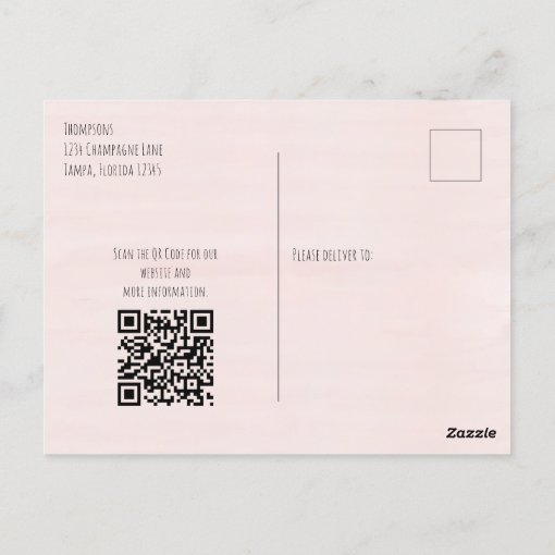 Pink Brunch and Bubbly Bridal Shower QR Code Postcard | Zazzle