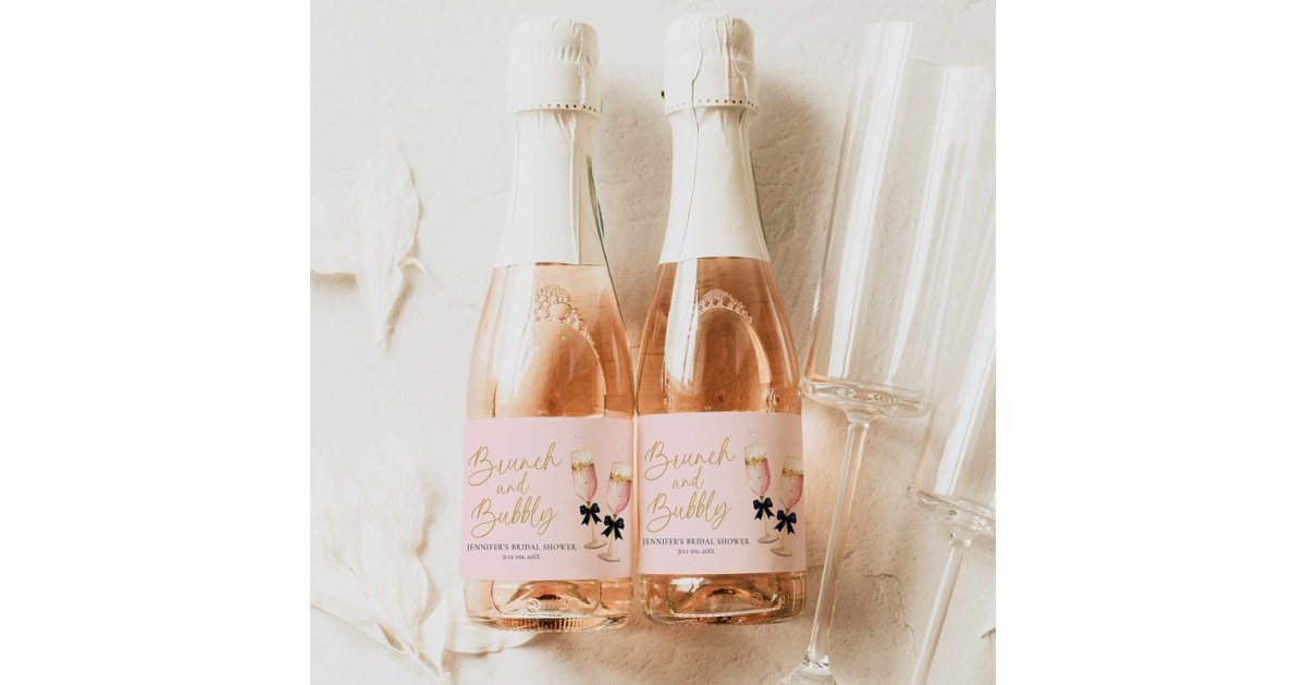 Pink Brunch and Bubbly Bridal Shower Sparkling Wine Label | Zazzle
