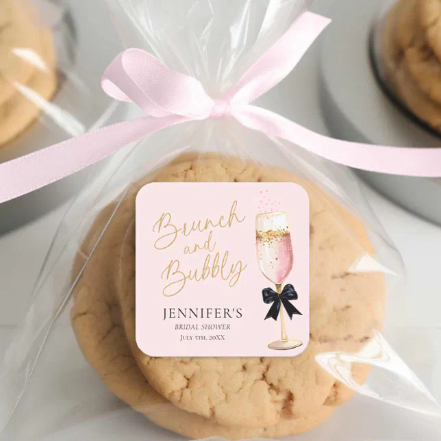 Pink Brunch and Bubbly Bridal Shower Square Sticker | Zazzle