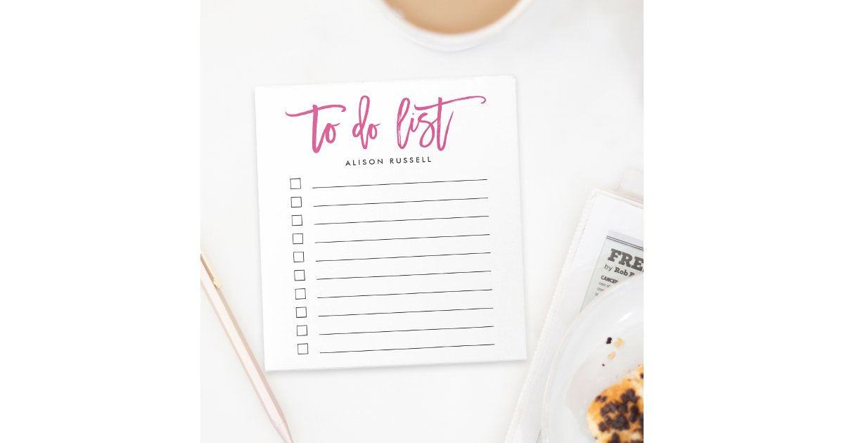 Pink | Brush Lettered Personalized To Do List Notepad | Zazzle