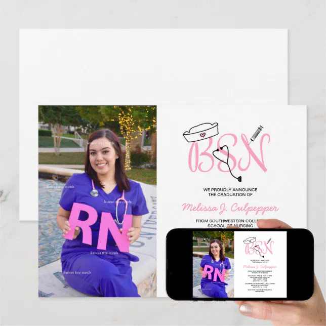 Pink BSN Nurse photo graduation pinning party Invitation | Zazzle