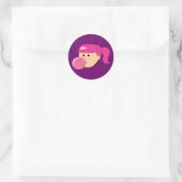 Pink Bubble Gum Girl Classic Round Sticker | Zazzle