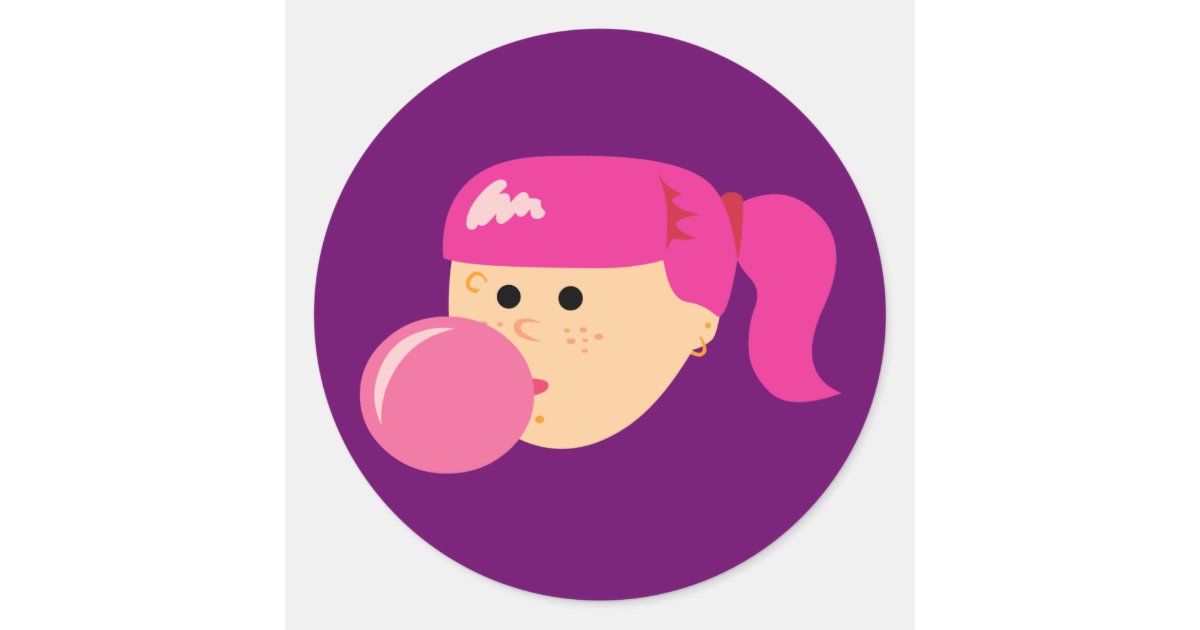 Pink Bubble Gum Girl Classic Round Sticker | Zazzle