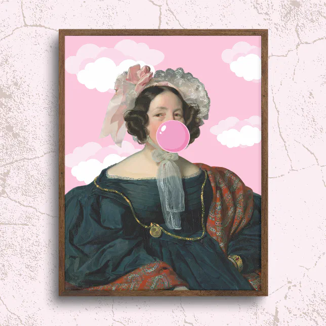 Pink Bubble Gum Lady Altered Art Poster | Zazzle