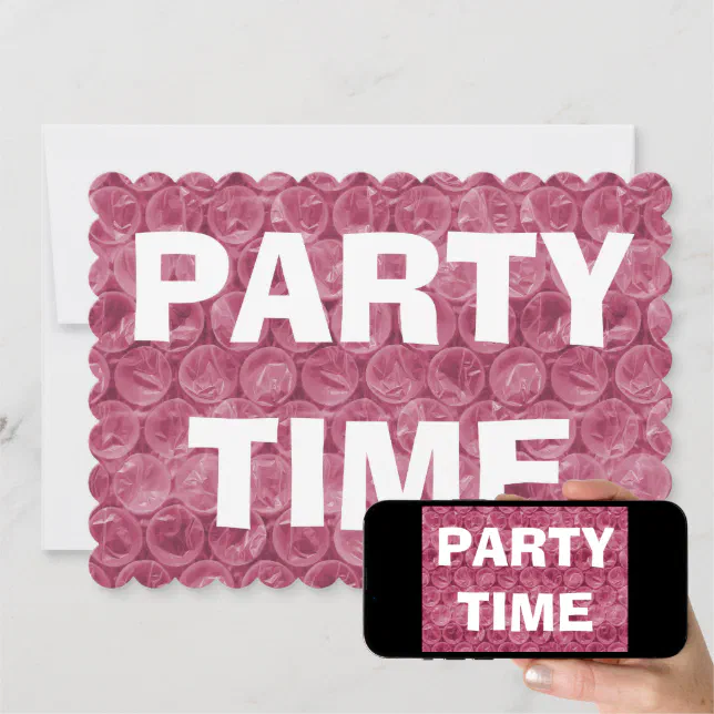 Pink bubble wrap birthday party invitation | Zazzle
