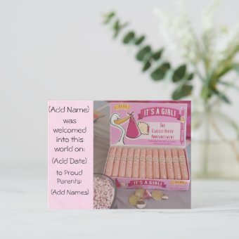 Pink Bubblegum Cigar Baby Girl Announcement | Zazzle