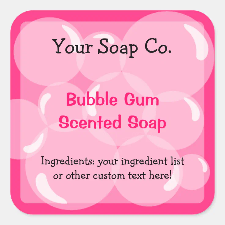 Pink Bubbles Bubble Gum Soap Label | Zazzle