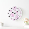 Pink Bubbles with Black Numbers Large Clock | Zazzle