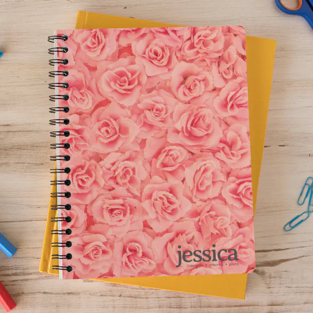 Pink Bundled Rose Rounded Modern Typography Notebook | Zazzle
