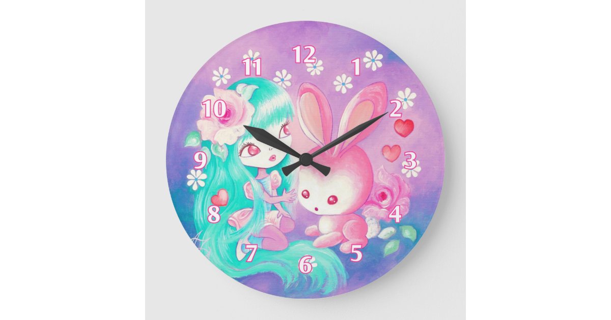 Pink Bunny Love Large Clock | Zazzle