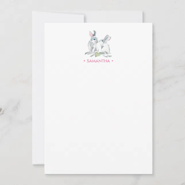 Pink Bunny Personalized Stationery Note Card | Zazzle