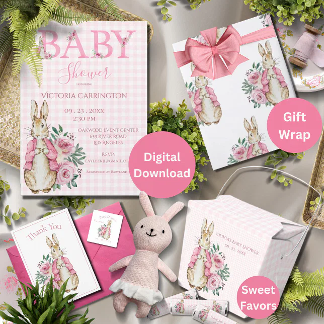 Pink Bunny Rabbit Baby Shower Invitation | Zazzle