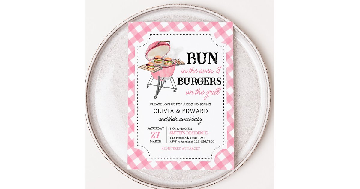 Pink Burger BBQ Baby Shower Invitation | Zazzle