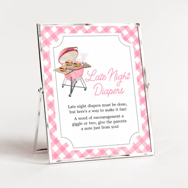 Pink Burger BBQ Baby Shower Late Night Diapers Poster | Zazzle