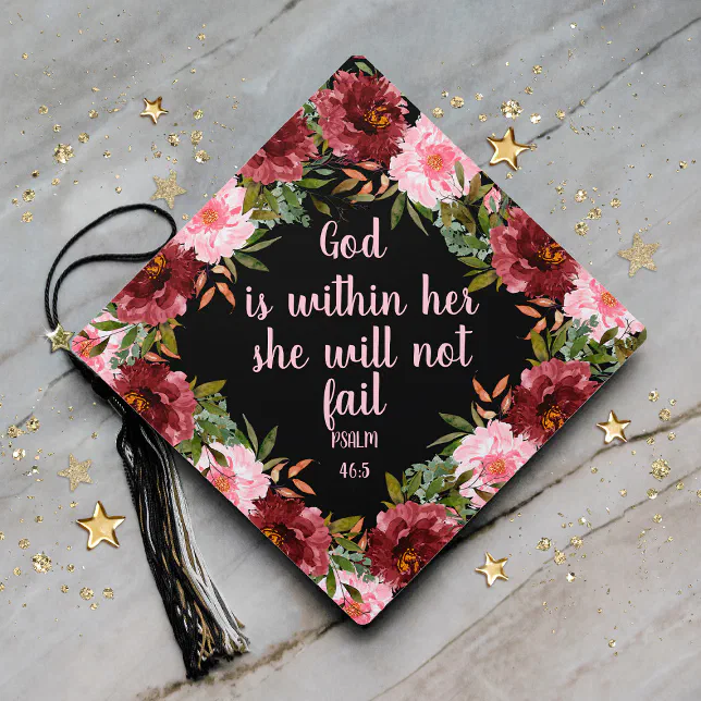 Pink Burgundy Floral Black Christian Graduation Graduation Cap Topper ...