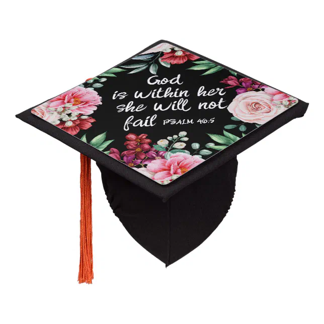 Pink Burgundy Floral Christian Bible Verse Graduation Cap Topper | Zazzle