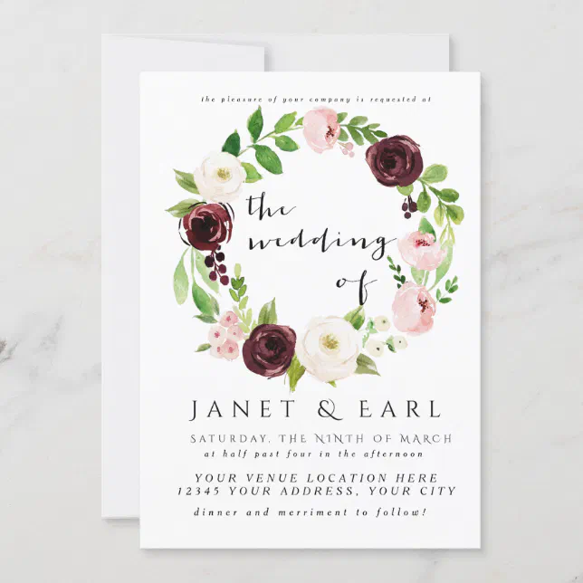 Pink Burgundy Floral Wedding Invitations | Zazzle