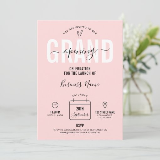Pink Business Grand Opening Modern Elegant Invitation | Zazzle
