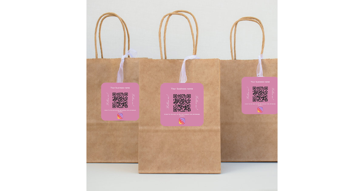 Pink Business Name Qr Code Instagram Square Sticker Zazzle