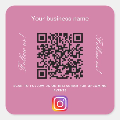 Pink Business Name Qr Code Instagram Square Sticker Zazzle