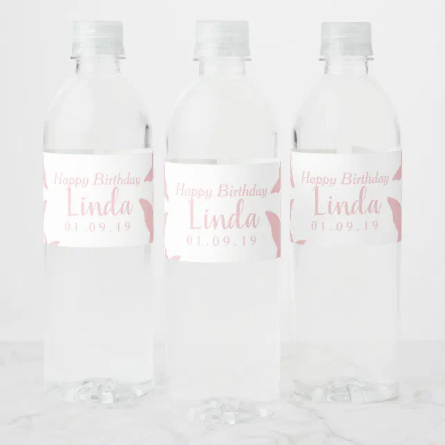 Pink Butterflies Floating Happy Birthday Water Bottle Label | Zazzle