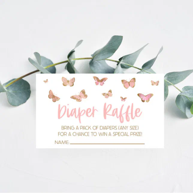 Pink Butterfly Baby Shower Diaper Raffle Card | Zazzle