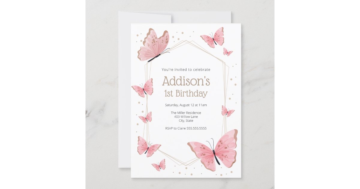 Pink Butterfly Birthday Invitation | Zazzle