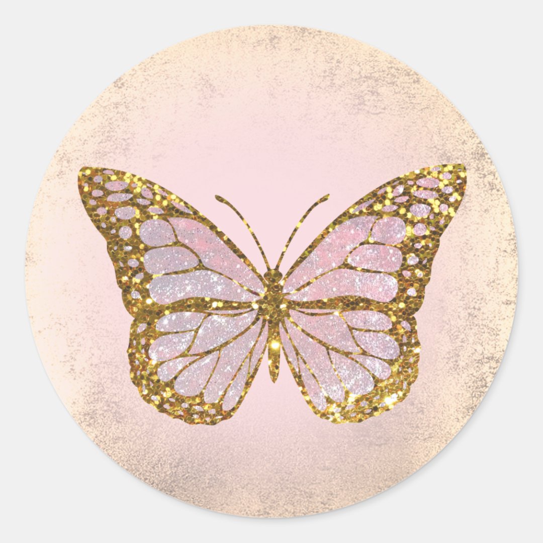 pink butterfly classic round sticker | Zazzle