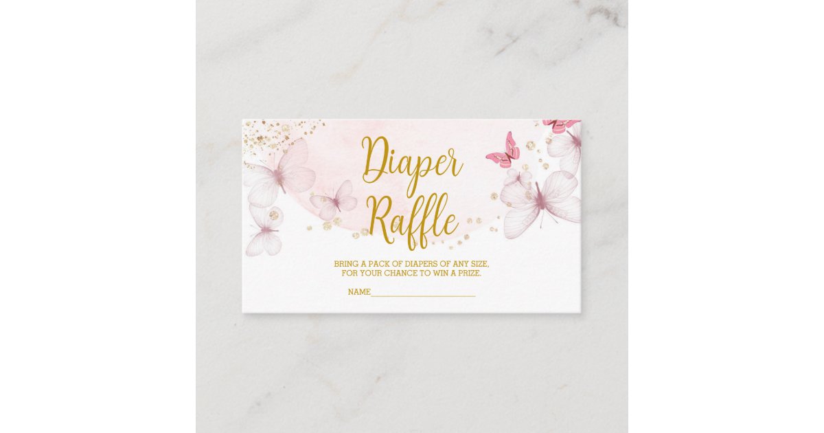 Pink Butterfly diaper raffle ticket Enclosure Card | Zazzle