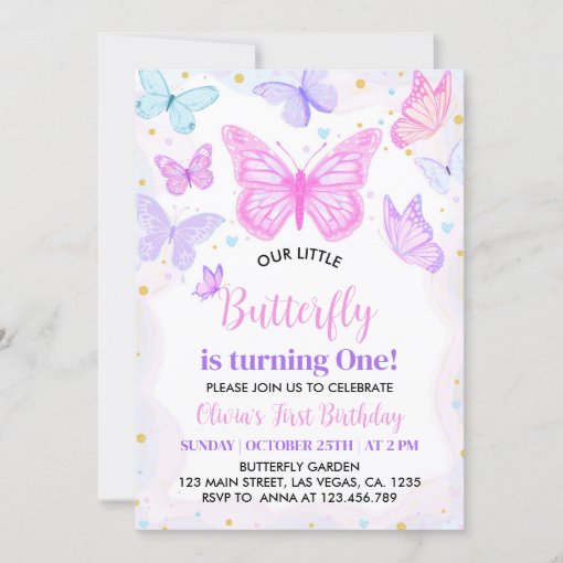 Pink Butterfly First Birthday Invitation | Zazzle