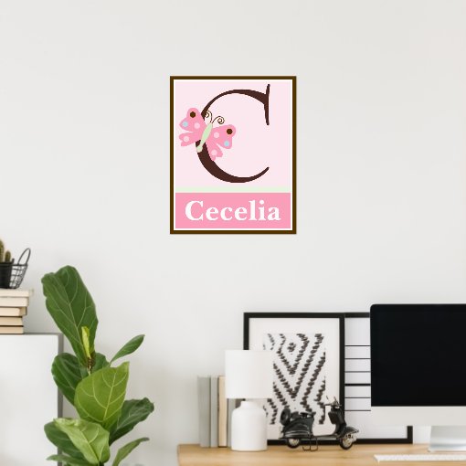 Pink Butterfly Letter & Name Wall Art Poster | Zazzle