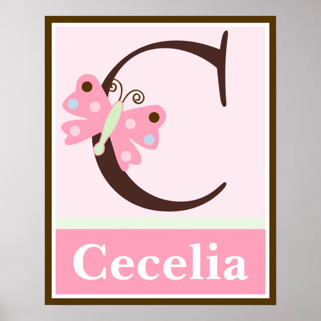 Pink Butterfly Letter & Name Wall Art Poster | Zazzle