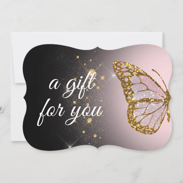 pink butterfly on black background gift card | Zazzle