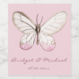Pink Butterfly Personalized Wedding Wine Label | Zazzle