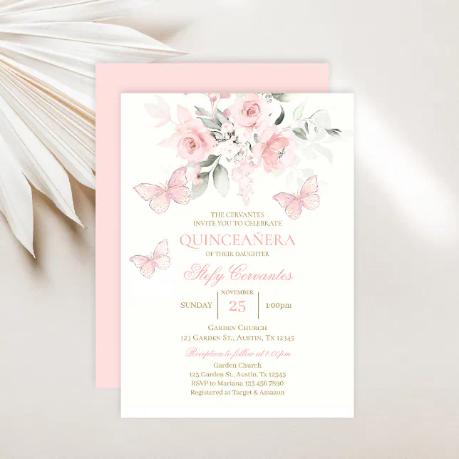 Pink Butterfly Quinceañera Invitation | Zazzle