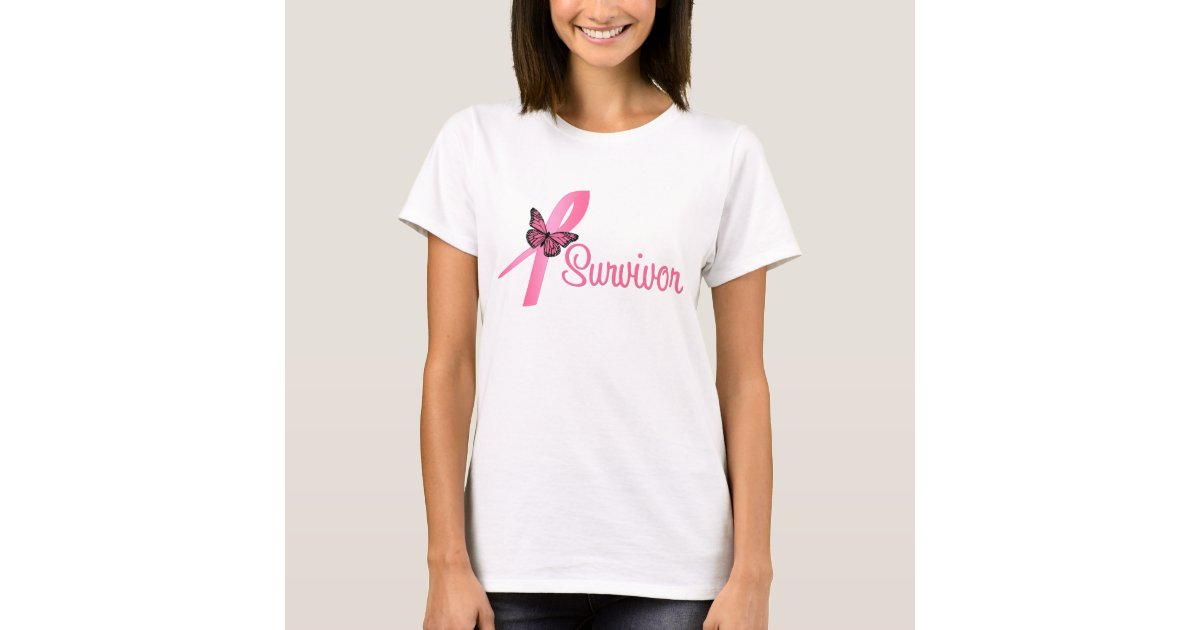 Pink Butterfly Ribbon - Breast Cancer Survivor T-Shirt | Zazzle