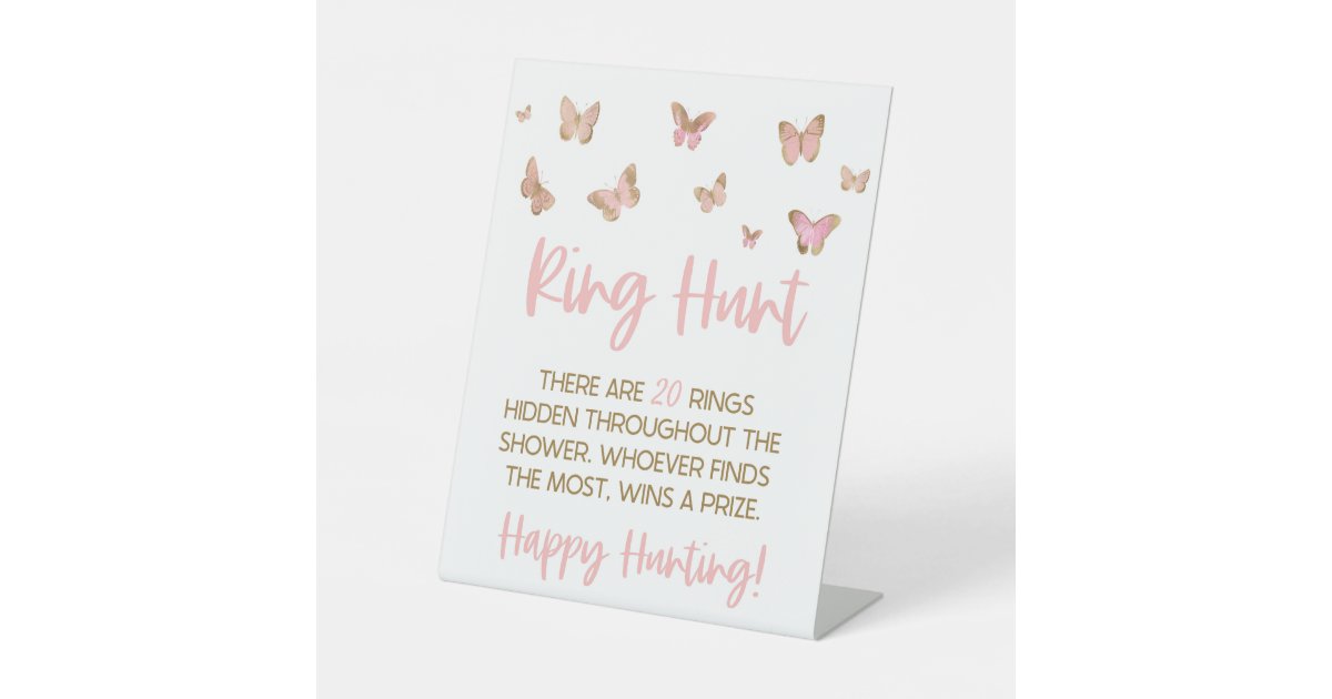 Pink Butterfly Ring Hunt Bridal Shower Game Pedest Pedestal Sign | Zazzle